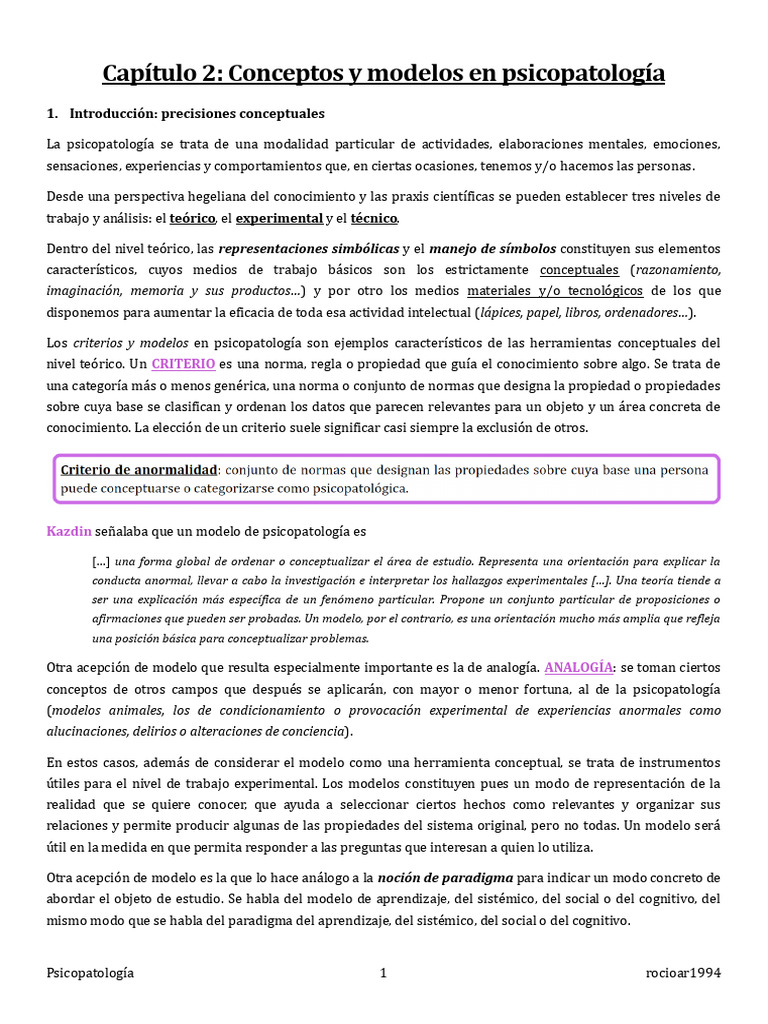 Conceptos y Modelos en Psicopatología (1 Parte) | PDF | Trastorno mental | Sicología