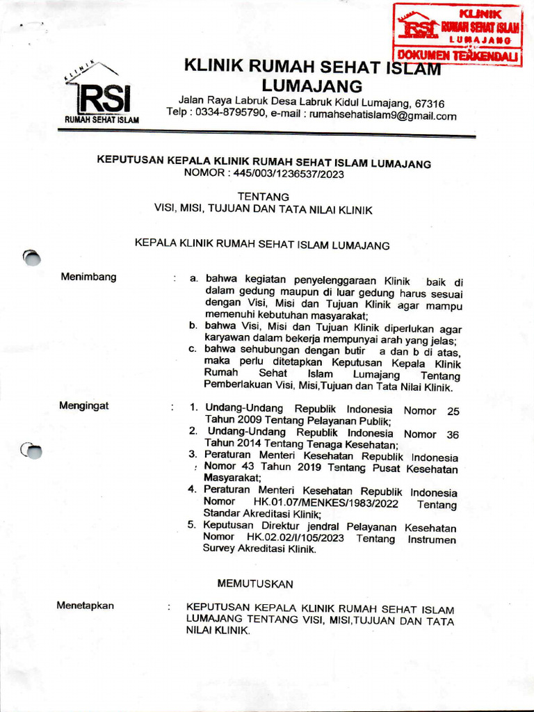 SK Visi Misi, Tujuan Dan Tata Nilai | PDF