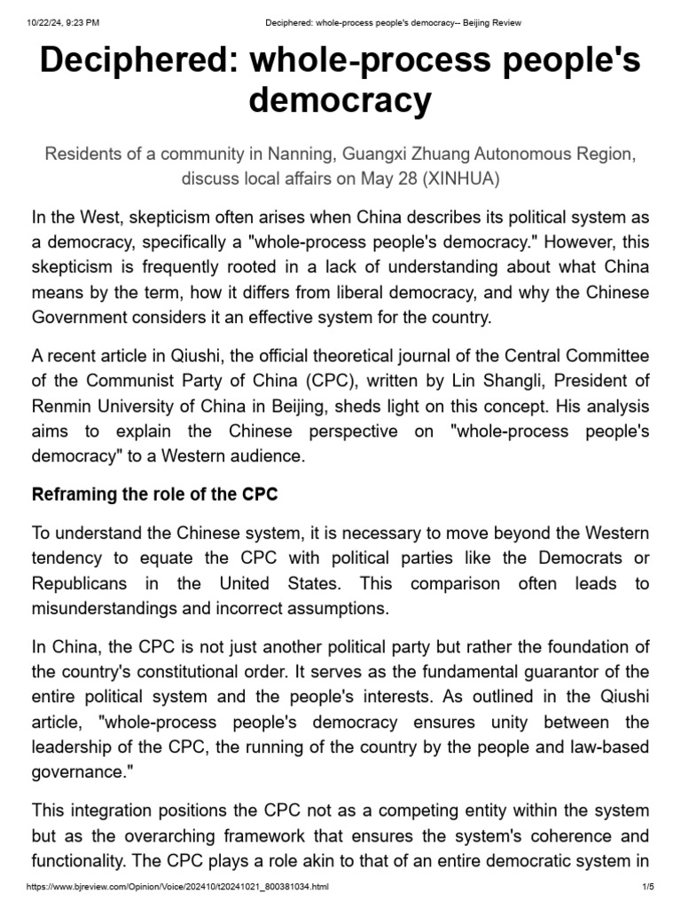 Deciphered - Whole-Process People's Democracy - Beijing Review | PDF | Democracy | Political ...