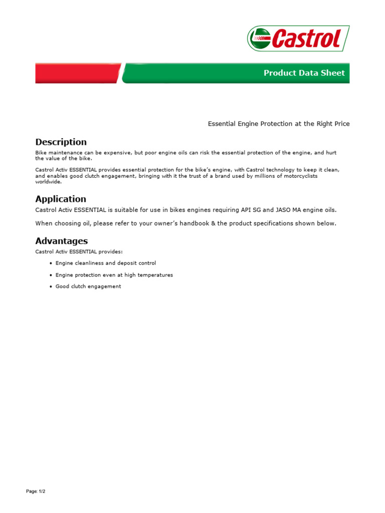Castrol Activ 10W-30 Engine Oil Guide | PDF | Motor Oil