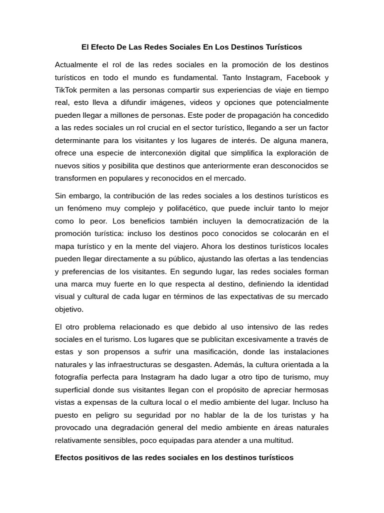 El Efecto de Las Redes Sociales en Los Destinos Turísticos | PDF ...