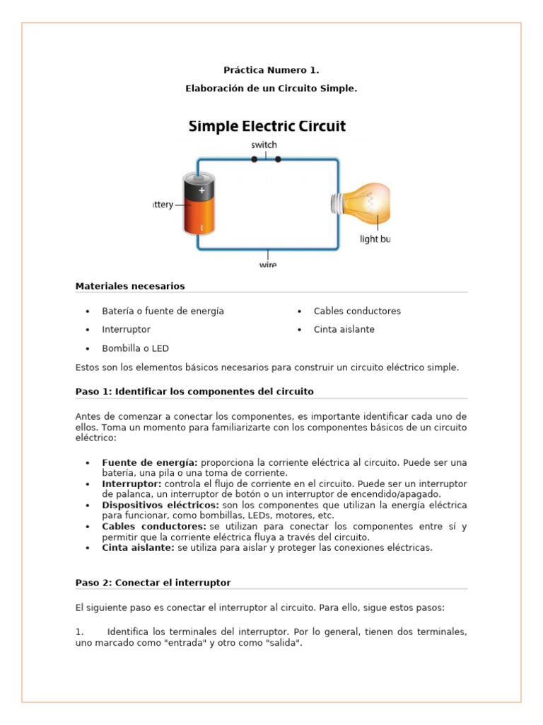 Práctica Numero 1 Circuito Electrico Simple | PDF | Cambiar | Ingenieria Eléctrica
