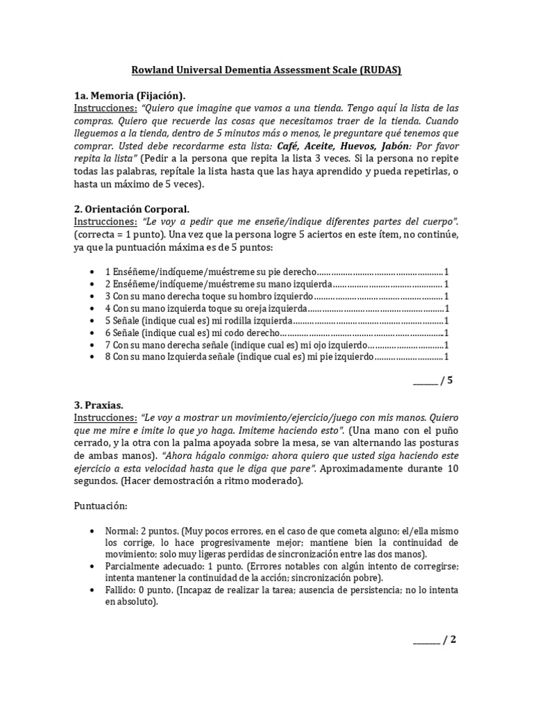Evaluación Cognitiva RUDAS | PDF