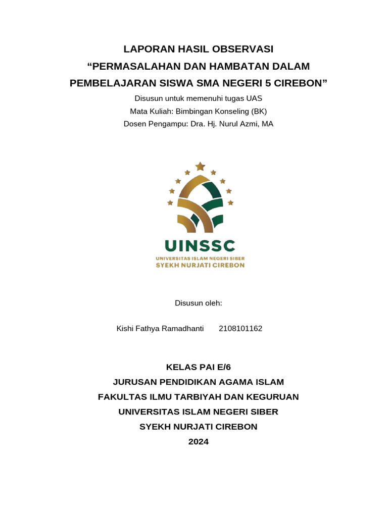 Laporan Hasil Observasi BK | PDF