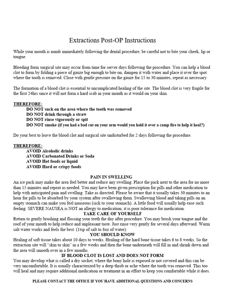 post-op-extraction (1) | PDF | Medical Specialties | Clinical Medicine