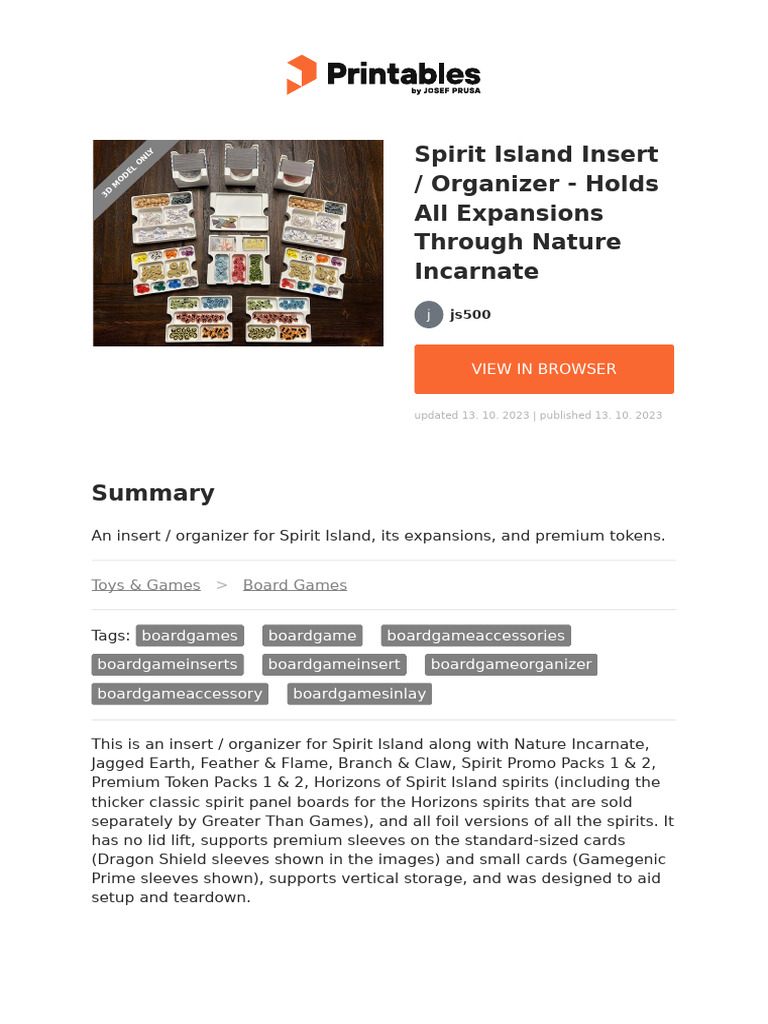 Spirit Island Organizer for All Expansions | PDF