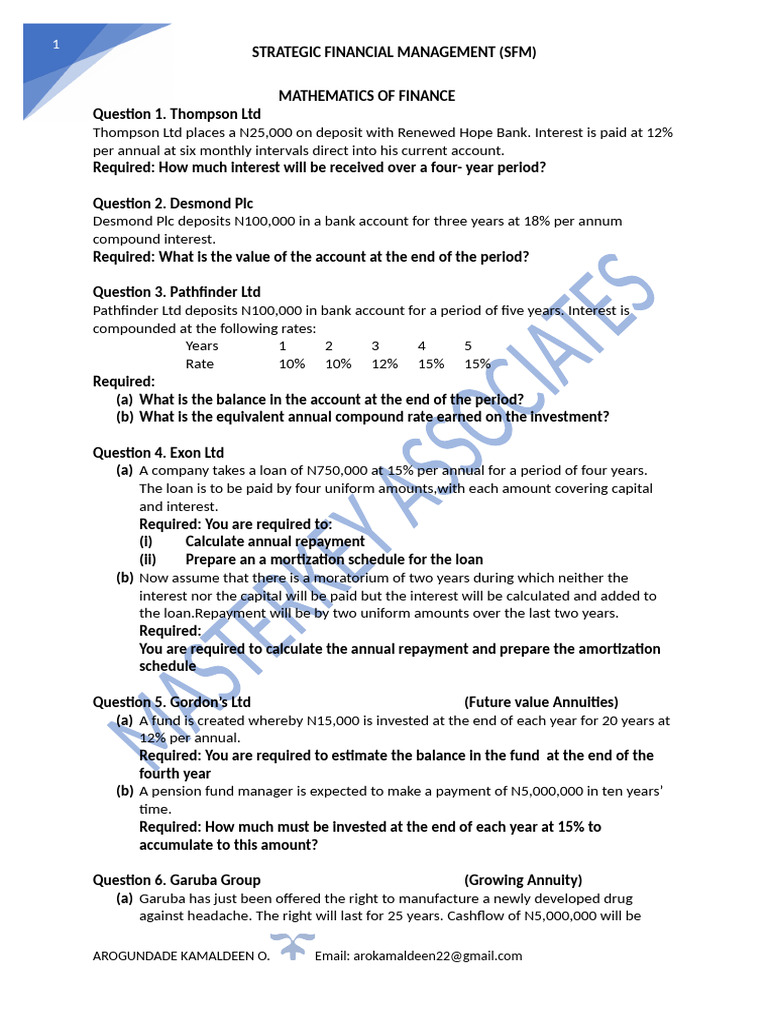 Mathematics of Finance | PDF | Dividend | Interest