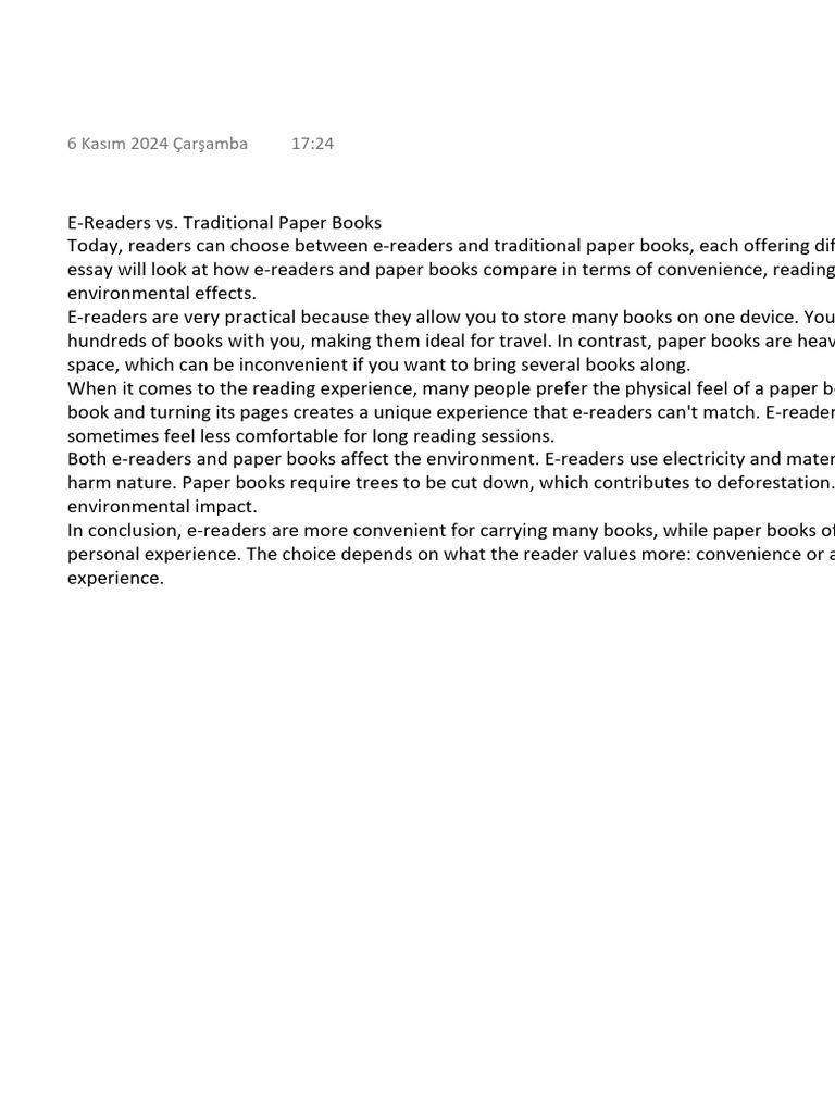 E-Readers vs. Traditional Paper Books | PDF