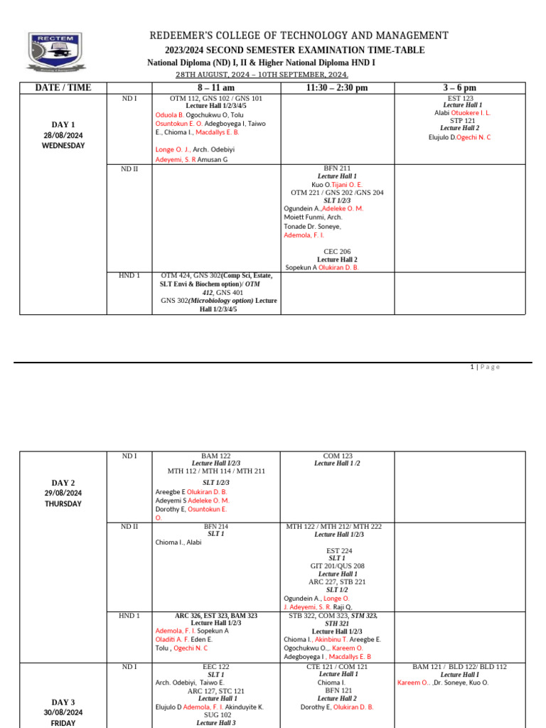 INVIGILATION ROSTER FOR SECOND SEMESTER 2023_2024 EXAMINATION889 | PDF