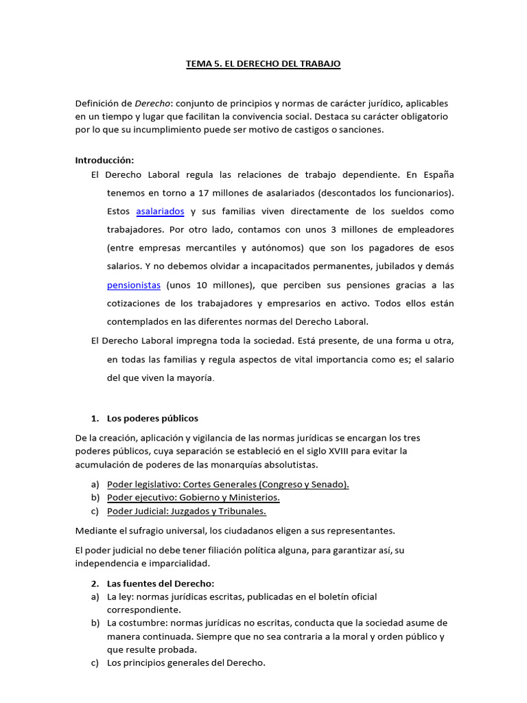 TEMA 5 FOL | PDF | Derecho laboral | Constitución