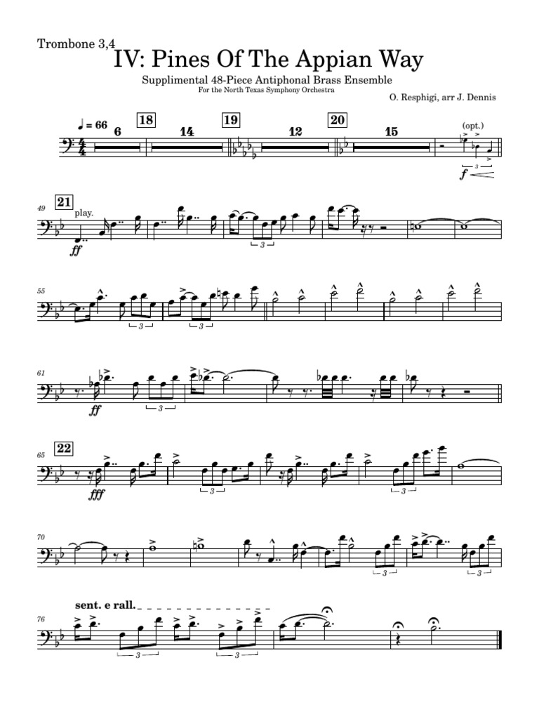 Pines of Rome Brass Ensemble-Trombone - 3,4 | PDF | Musical Compositions | Classical Music Groups