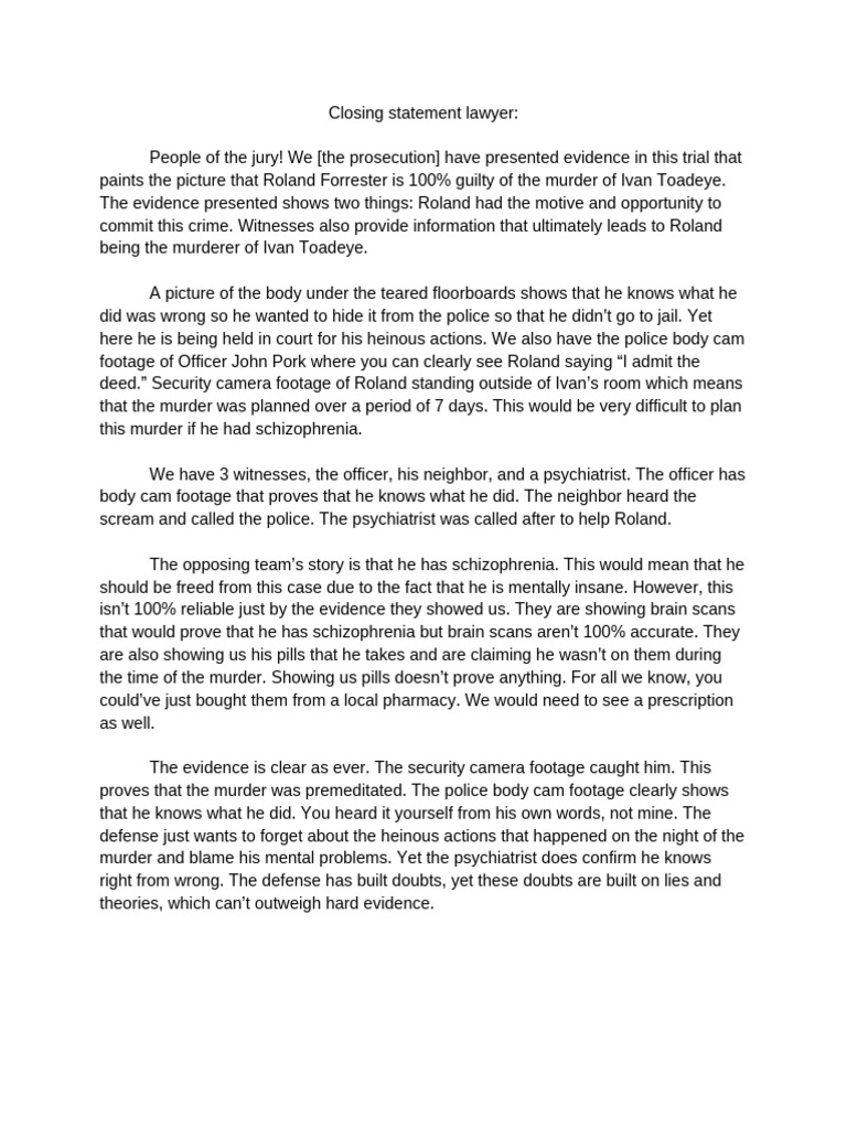 Tell Tale Heart, Prosecution Closing Statement | PDF