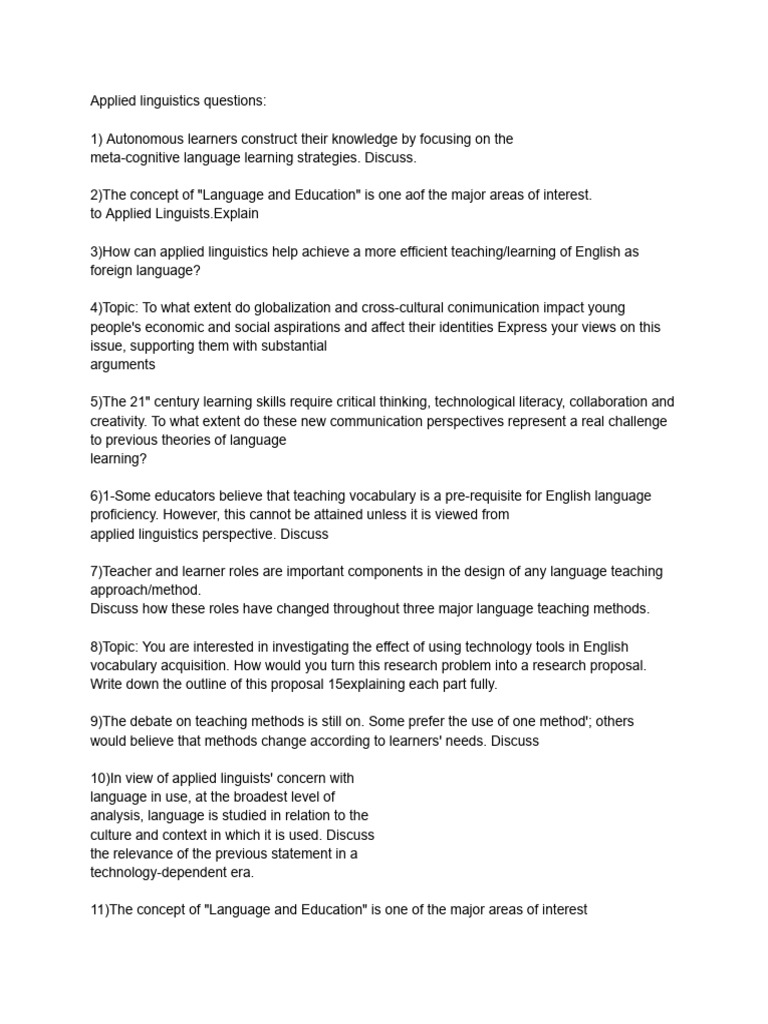 Applied linguistics questions MED | PDF | Language Education | Linguistics