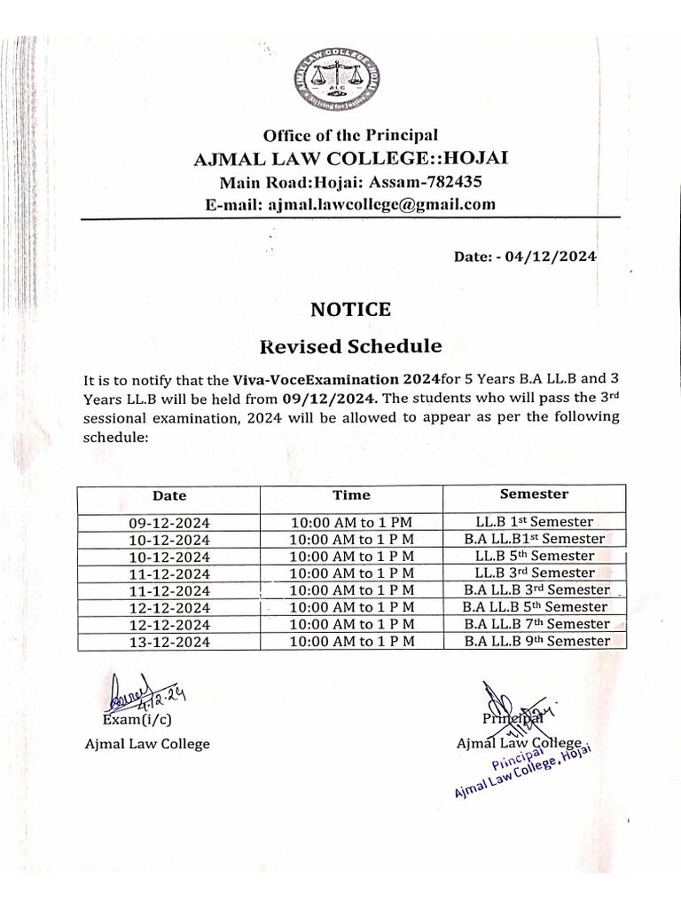 Revised Viva Schedule | PDF