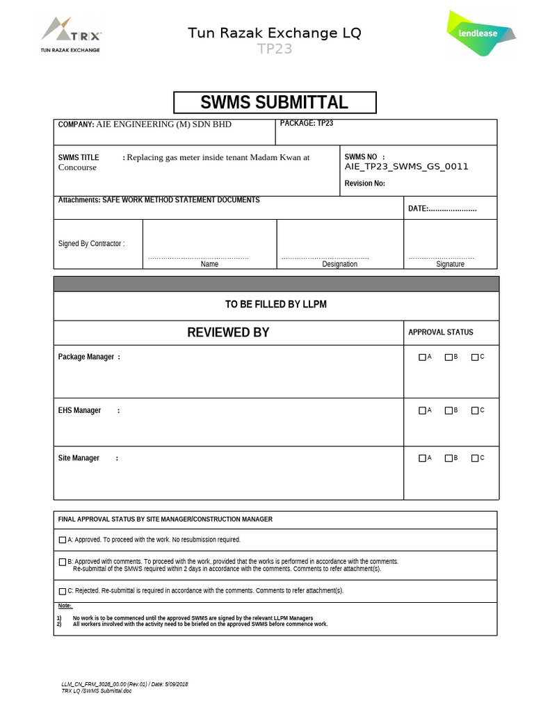 SWMS Submittal Form G.09 | PDF