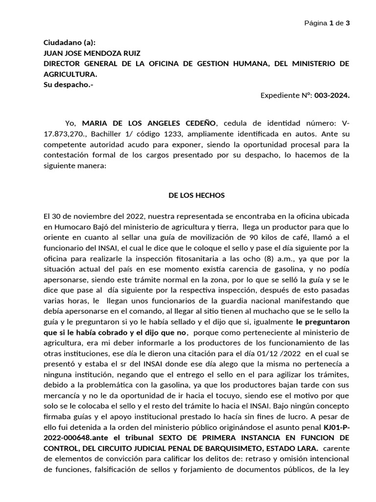 Contestación de Cargos Administrativos | PDF