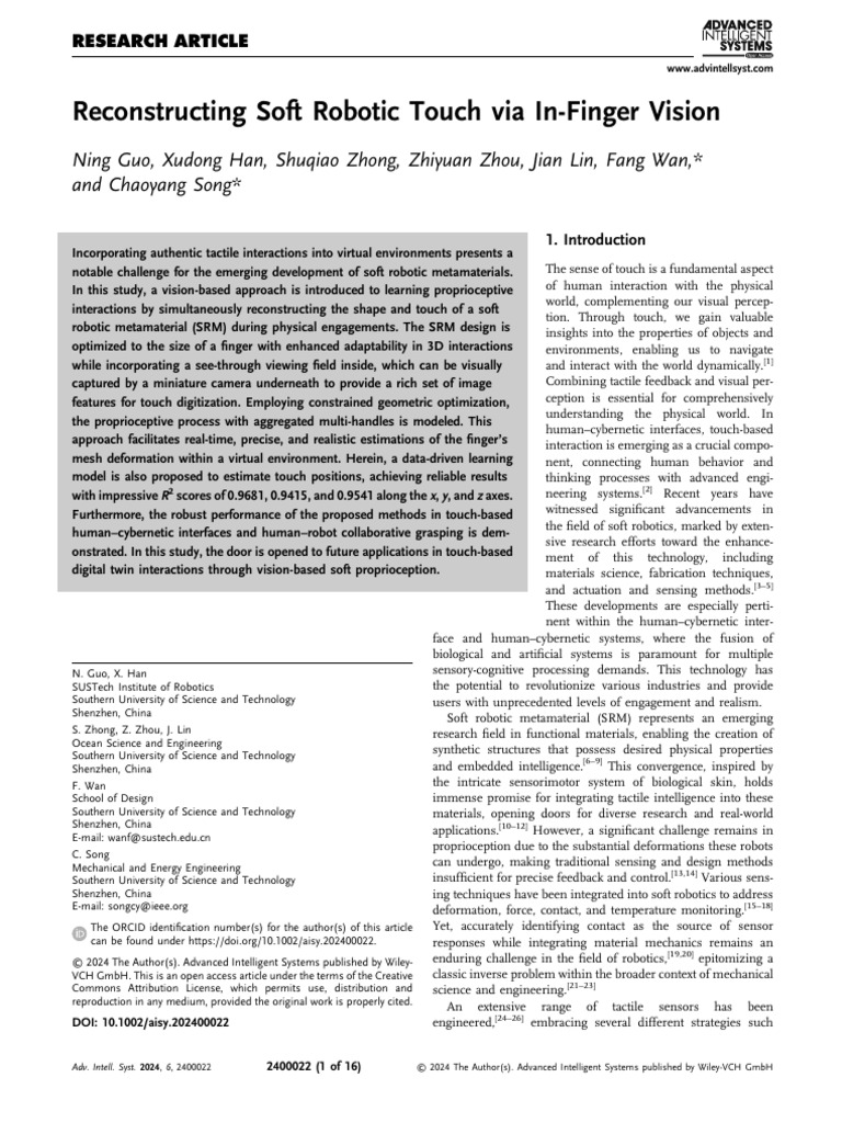 Reconstructing Soft Robotic Touch Via In-Finger Vi | PDF | Robotics ...