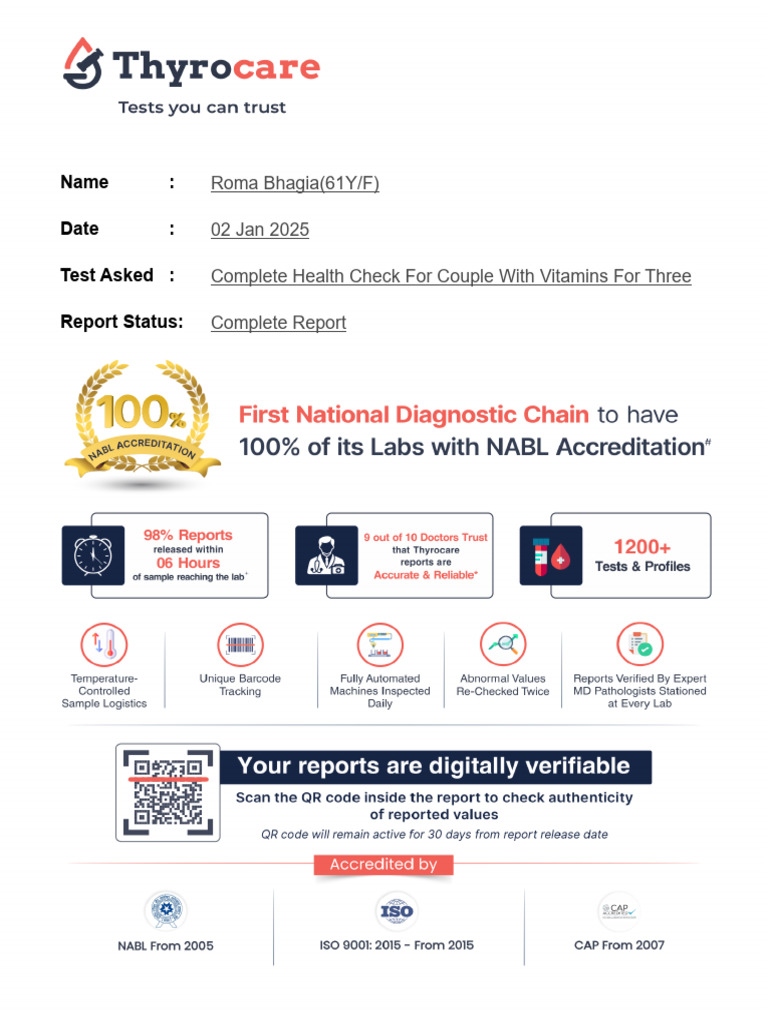 Complete Health Check Report for Couple | PDF | Clinical Medicine ...