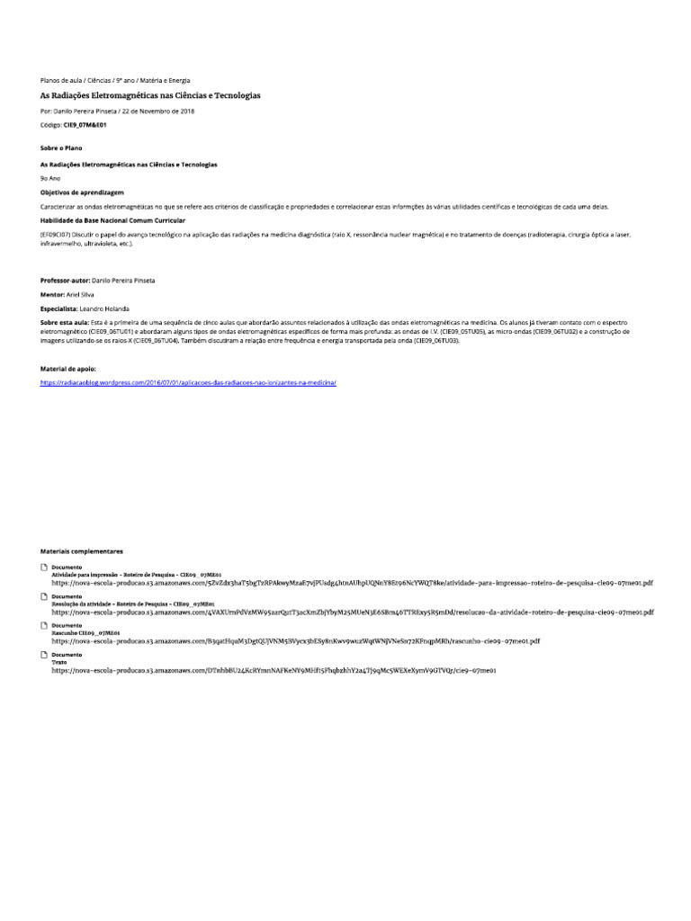 Plano de Aula Cie9 07me01 | PDF | Micro-ondas | Ultravioleta