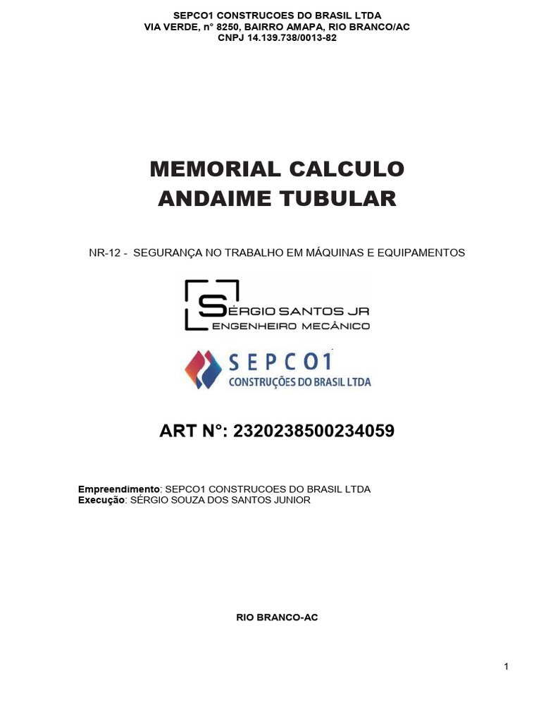 Memorial Calculo Andaime - Sepco1 | PDF | Engenharia