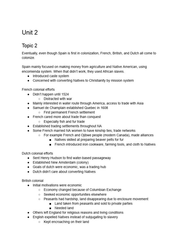 Unit 2 Heimler Notes - APUSH | PDF | Slavery | Atlantic Slave Trade