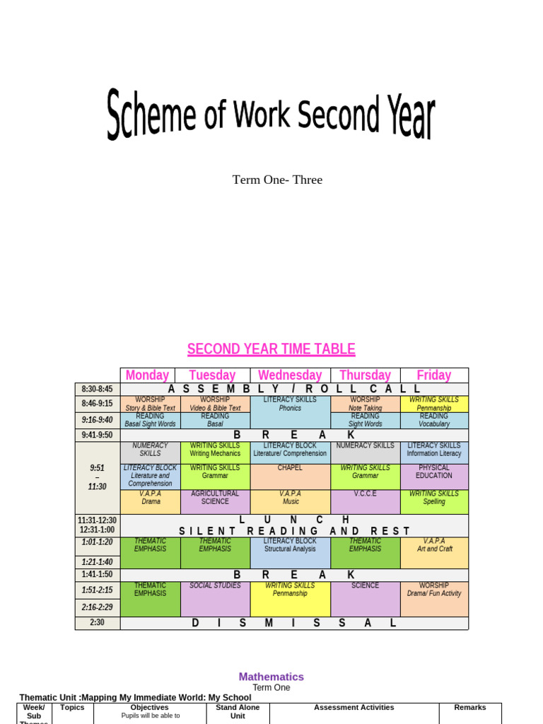 Second Year Term One Timetable | PDF | Shape | Phonics