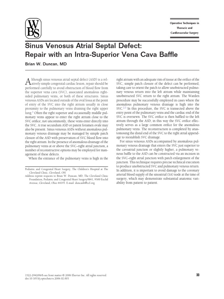 Sinus Venosus Atrial Septal Defect Repair With An | PDF | Atrium (Heart ...