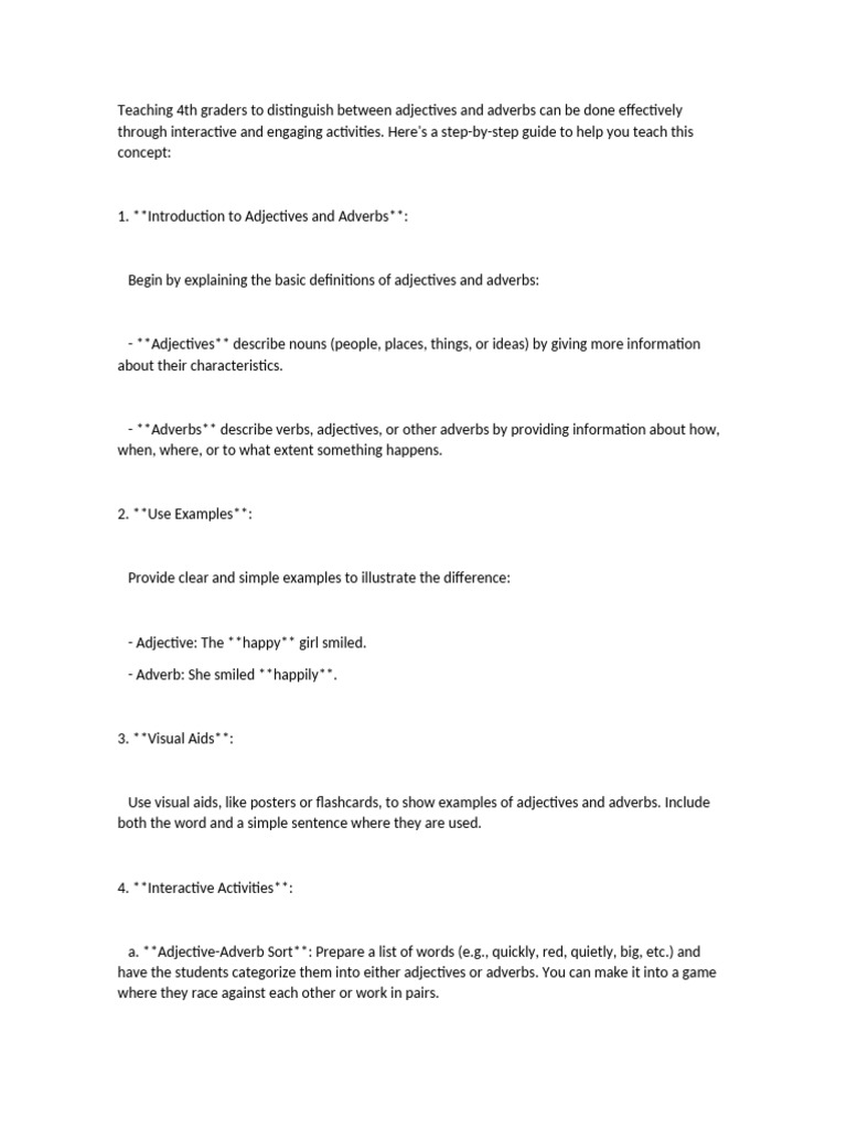 Teaching 4th Graders To Distinguish Between Adjectives and Adverbs Can ...