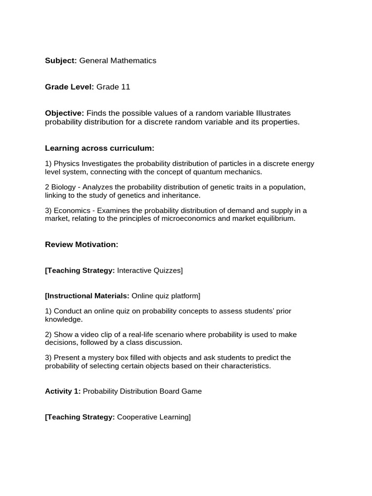 Lesson - Plan General Mathematics | PDF | Probability | Probability ...