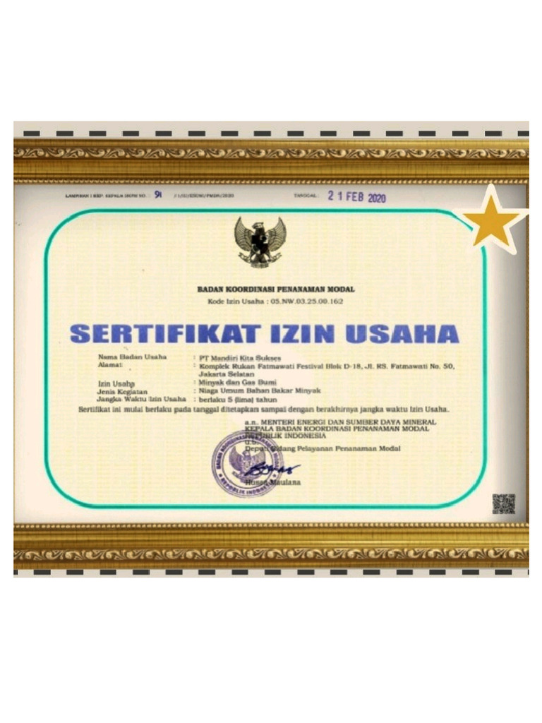 Sertifikat Izin Usaha Pt. CSM | PDF