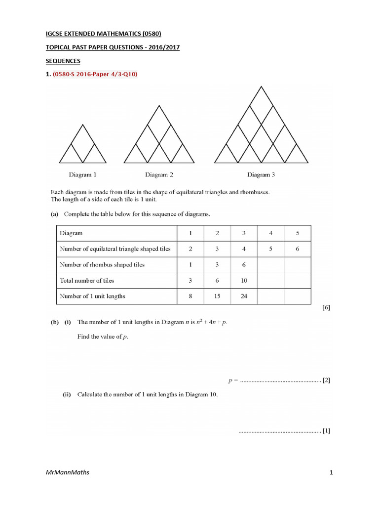 IGCSE Math Sequences Past Papers | PDF