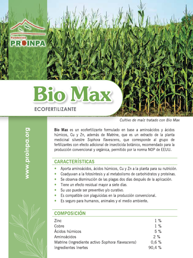 Ficha Biomax Ext Santa Cruz | PDF