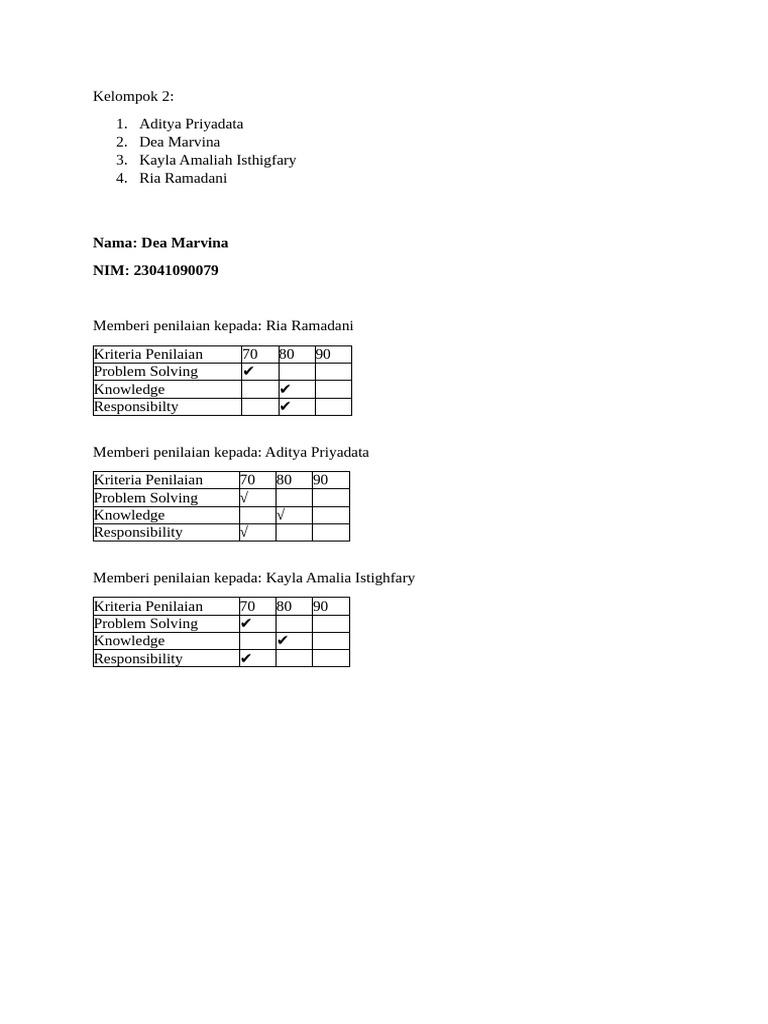 Penilaian Istima' Kel 2 (Dea) | PDF