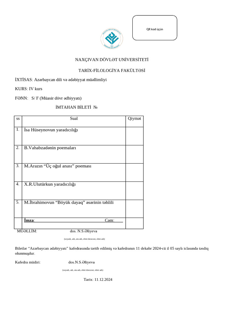 Bılet Bakalavr | PDF