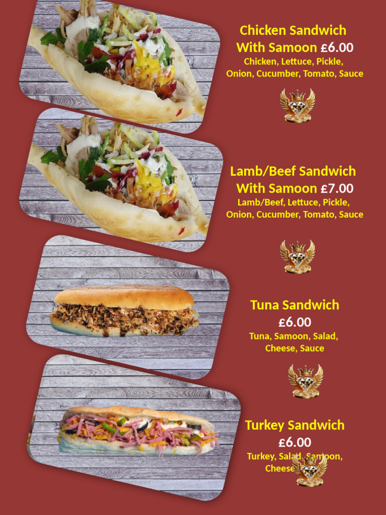 Sandwich Menu: Chicken, Lamb, Tuna, Turkey | PDF