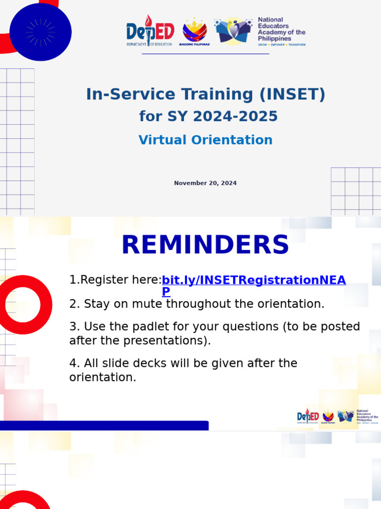 INSET 2024-2025 Virtual Orientation Guide | PDF | Pedagogy
