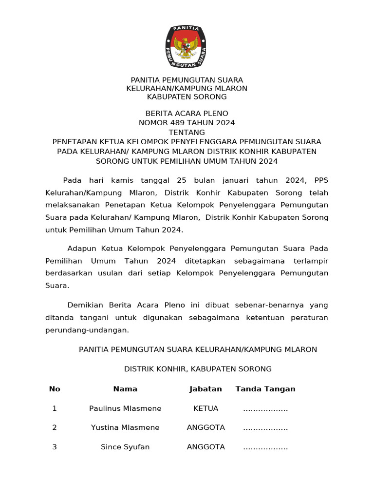 Format Ba PPS Ketua KPPS | PDF