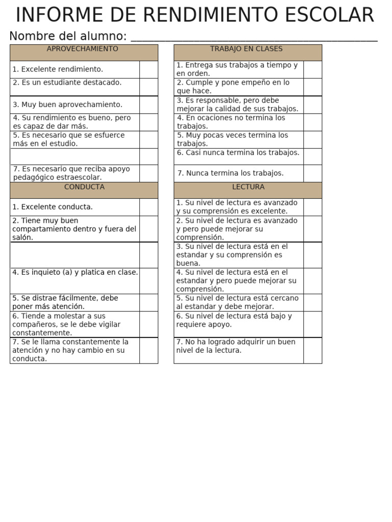 Informe de rendimiento escolar 1 (1) | PDF