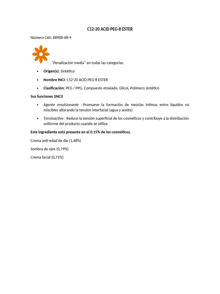 Ingrediente Cosmético Sintético | PDF