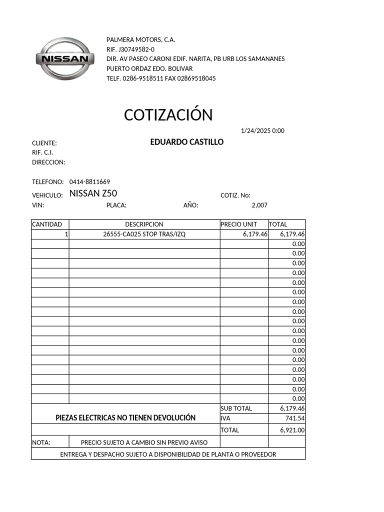 Formato Presupuesto Raul | PDF