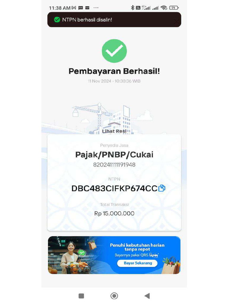 Contoh Surat Bukti Bayar | PDF