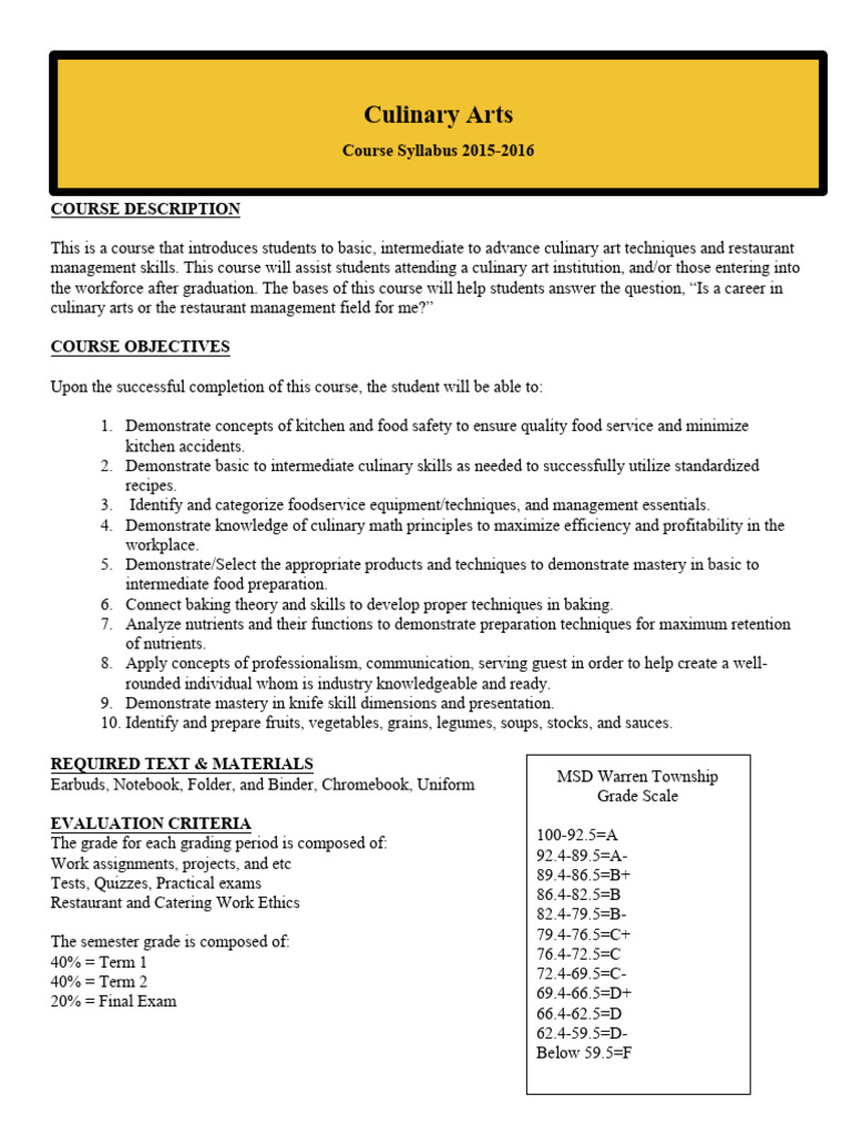 website-culinary-arts-syllabus | PDF | Foods
