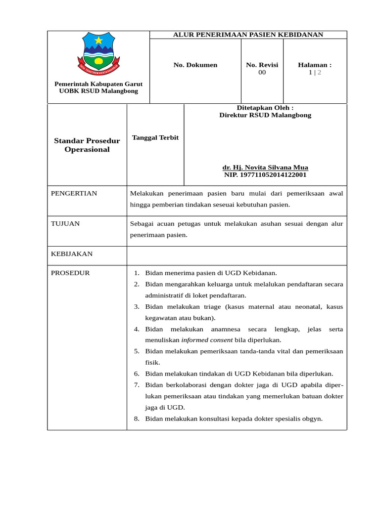 SOP Alur Penerimaan Pasien | PDF