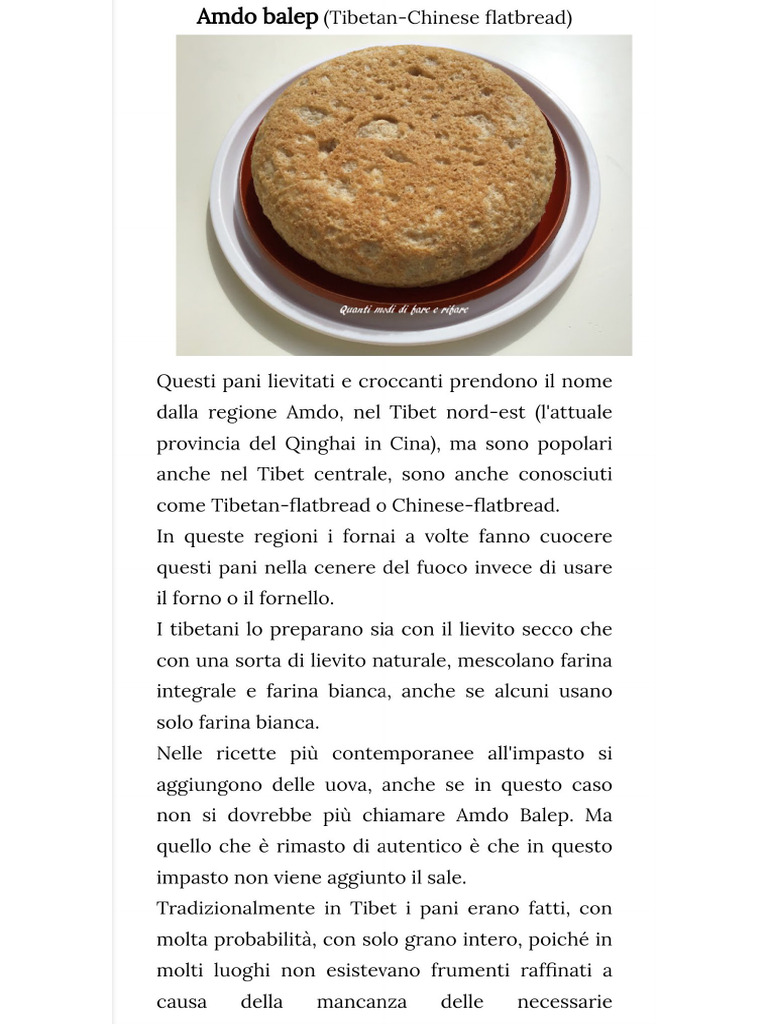 Ricetta Pane Amdo Balep (Tibetan-Chinese Flatbread) | PDF
