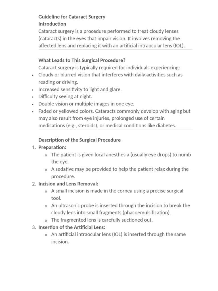 Cataract Surgery Guide for Patients | PDF | Cataract | Clinical Medicine
