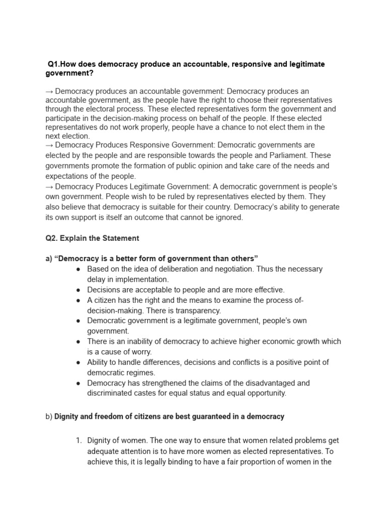 Outcomes of Democracy - Notes | PDF | Democracy | Political Ideologies