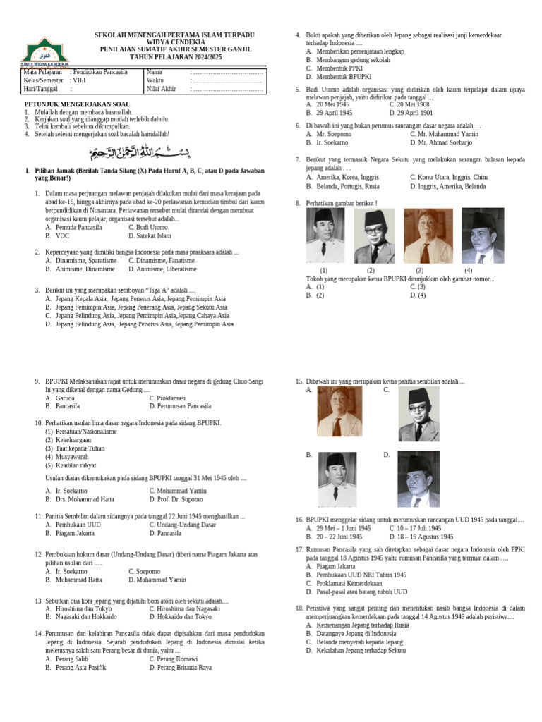 Naskah Soal PKN KLS 7 PSAS Ganjil 2024 | PDF