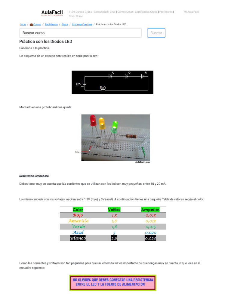 Práctica con los Diodos LED - Corriente Continua 】 | PDF | Diodo emisor de luz | voltaje