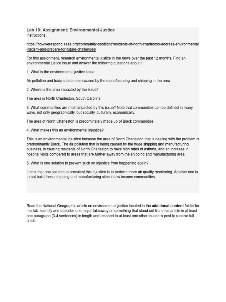 Lab 10 - Assignment - Environmental Justice-3 | PDF | Air Pollution | Natural Environment