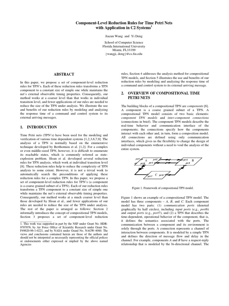Component-Level Reduction Rules For Time Petri Nets With Application in C2 Systems | PDF ...